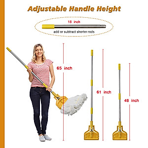 Mop Handle, 61" Wet Mops Heavy Duty Loop-end String Mop Head Surface Floor Cleaner with Stainless Steel Hard Pole Commercial Industrial Grade Mop