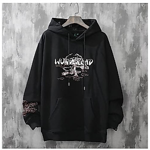 SHINsuke Men Women Y2K Hoodie Japanese Harajuku Hooded Sweatshirt Sakura Temple Korean Long Sleeve Thicken Fleece Loose Tops Pullover (Black,S,Small)