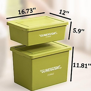 Storage Bins With Lids Set of 4, Green Stackable Boxes,Lid Buckles Bins,Garage container,Shelves, Office,Bedroom,Outdoors Plastic Storage Box for Organizing clothes,books,snacks,sundries（Green,4M）