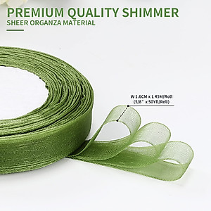 molshine 50 Yards x 5/8 Inch Shimmer Sheer Organza Ribbon,Chiffon Fabric Ribbons for Bouquets Garland,Bowknot,Wedding,Gift Wrapping,Hair,Crafts,Decoration (Green, 5/8")