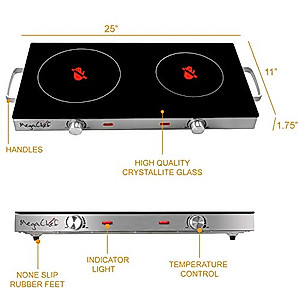 Megachef Ceramic Infrared Double Cooktop, 25 Inch, Black