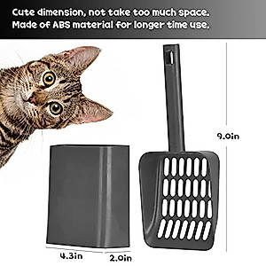 Tookincmo Cat Litter Scooper with Caddy, cat Scooper with Holder, with Container to Store cat Scooper, Durable ABS Material and Cute Design - 85° Matte Dark Grey