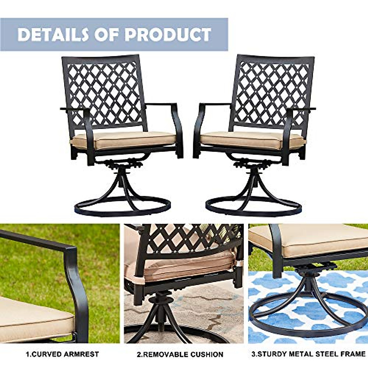 LOKATSE HOME Patio Swivel Rocker Furniture Metal Outdoor Dining Chairs with Cushion Set of 2