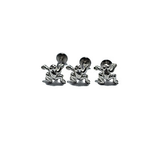 Sterling Silver Frog - 16g Surgical stainless steel Labret Barbell, Push Pin Post, Flat Back,Cartilage earring, Nose stud, Piercing Jewelry (8 Millimeters)
