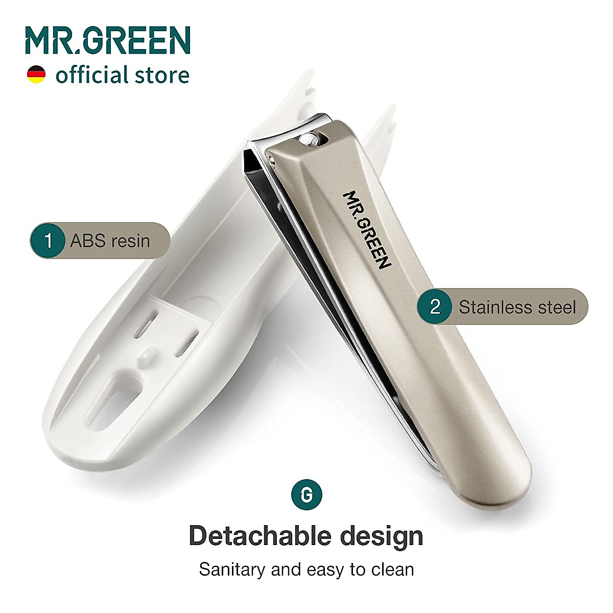 MR.GREEN Nail Clippers Anti Splash Fingernail Cutter Stainless Steel Manicure Tools Nail Scissors Detachable Design Nail Trimmer (Medium)