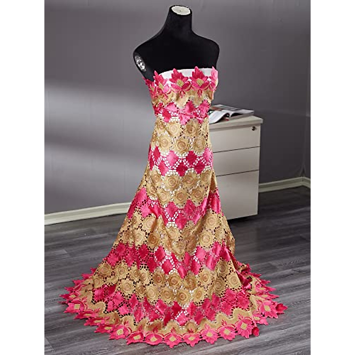 KAJURUI African Lace Fabric Water Soluble Guipure Lace Fabric 5 Yards Nigerian Embroidery Cord Fabric for Wedding