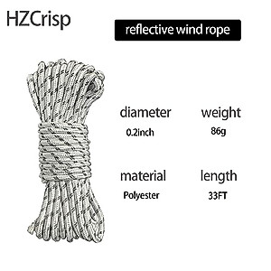 HZCrisp Patio Umbrella Replacement Parts 0.2" Diameter Reflective Nylon Cord 33ft for Cantilever Outdoor Umbrellas