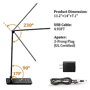 LED Desk Lamp with Wireless Charger, Desk Lamp for college dorm room with 5 Color Modes & Fully Dimming Function, Eye Caring Table Lamps for Study, Office Lamp with Adjustable Arm, Auto Timer 30/60min