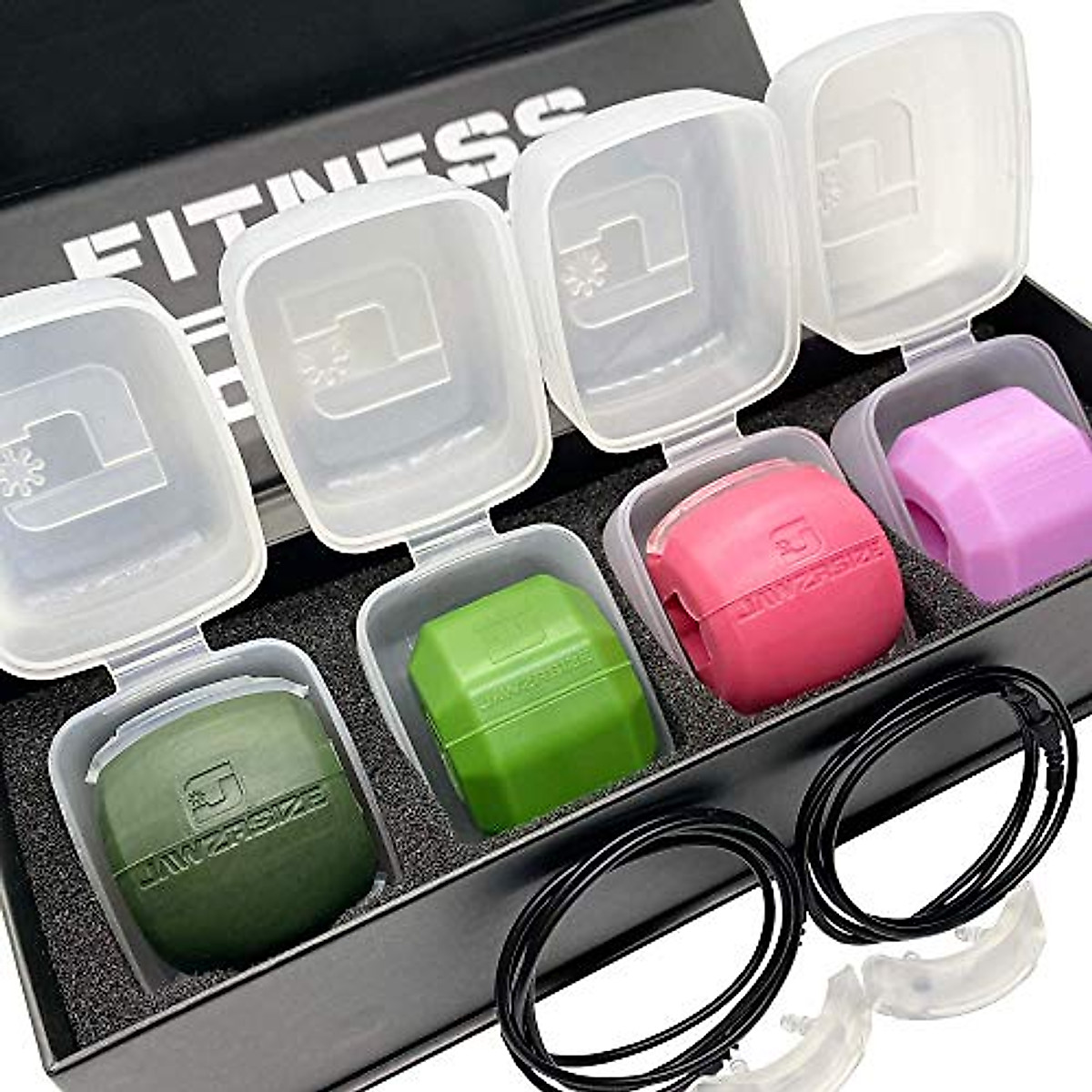 Jawzrsize Athletic Bundle Jaw Enhancer - Jaw, Face, and Neck Exerciser, Helps Reduce Stress and Cravings - Facial Exercise (Pop N Go & Custom Fit (Beg., Int., & Elite), Pink and Green)