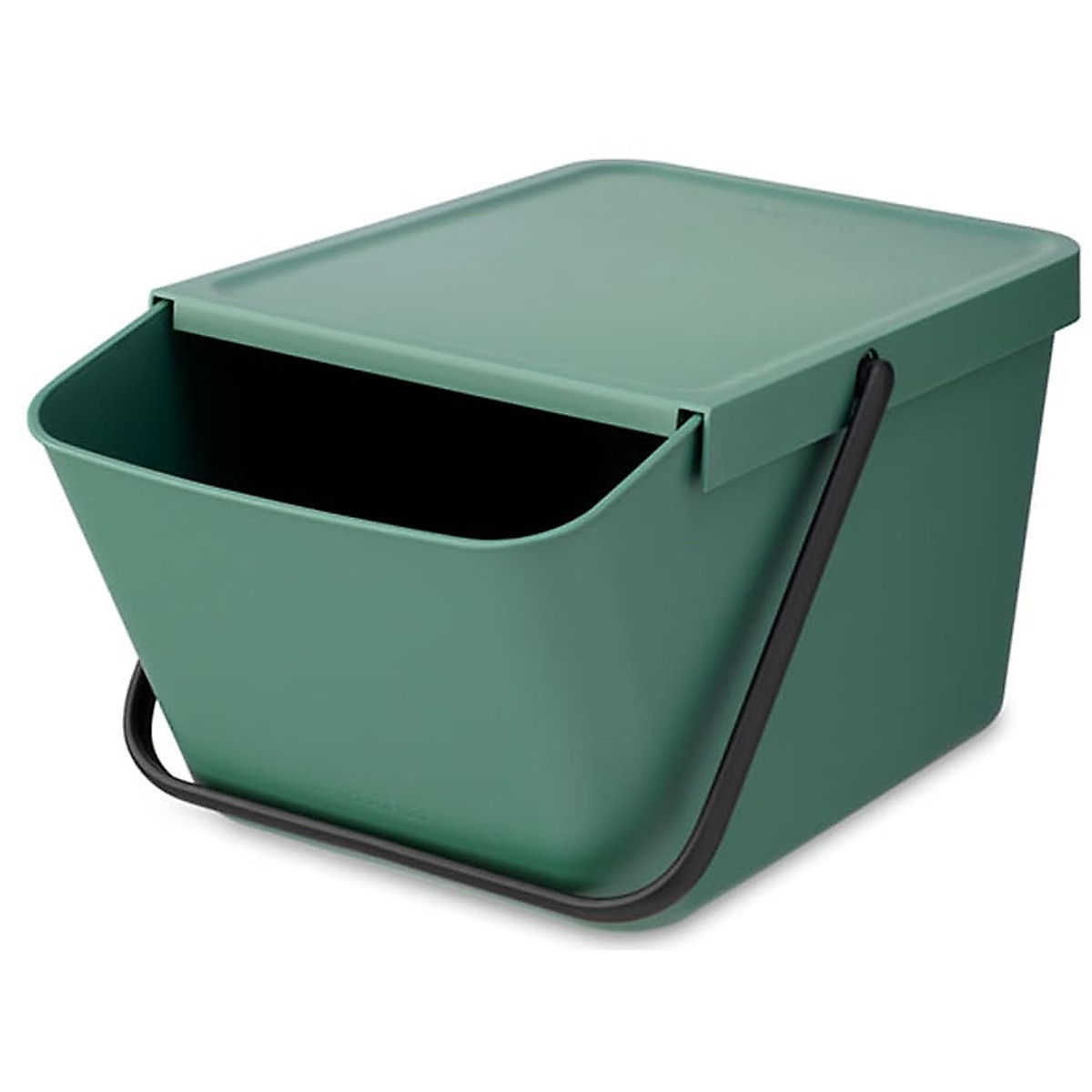 Brabantia Sort & Go Stackable 5.3 Gallon Recycling Wastebasket (Fir Green) Flat Top Trash Can with Carry Handle, Storage Bin, Paper Basket - 11 x 17.7 x 8.9 inches