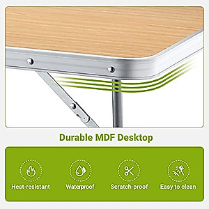 FUNDANGO Portable Table Lightweight Foldable with Handle Steel Frame Fold Up Small Desk for Camp, Outdoor, Beach Side, Picnic, 31.5x23.6x26.8Inches, Yellow, 31.5"x23.6"x26.8"