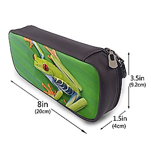 DCARSETCV Animal Frog Green Leaf Leaves Pencil Case Cute Pen Pencil Case Pu Leather Flip Pencil Pouch Office Pencil Box Bag Gifts For Adults Teen School Girls Boys