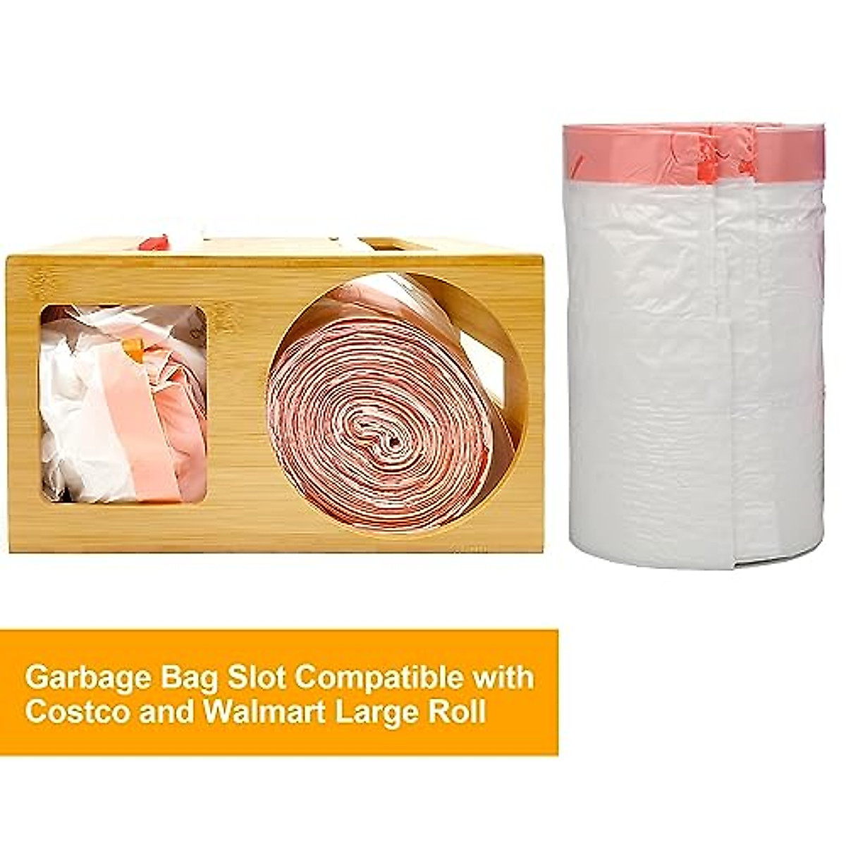 Bilifre 2-in-1 Extra Large Trash Bag and Grocery Bag Storage Dispenser, Fit Large Garbage Bag Roll, Kitchen Wall Mount Bamboo Plastic Bag Saver (Extra Large)