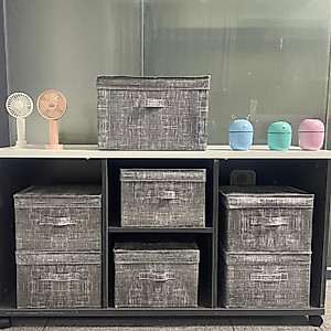 OBewe Foldable storage box Lid storage bin With handle storage box fabric container storage basket Convenient storage pack of 3 Suitable for home bedroom office(Gray, Medium)