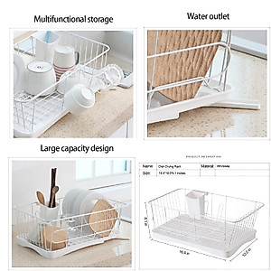 Dish Drying Rack with Swivel Spout, Dish Drainers with Drainboard for Kitchen Counter, Dish Strainer with Removable Utensil Holder, Stainless Steel Dish Drainer in Sink, White (White)