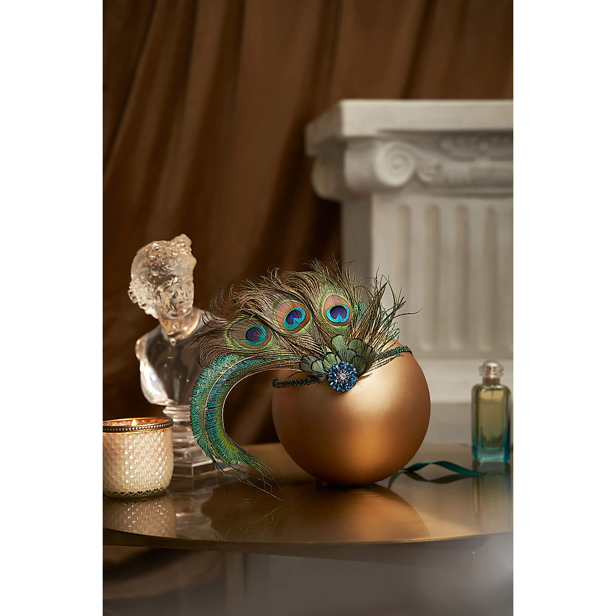 BABEYOND 1920s Flapper Peacock Feather Headband Roaring 20s Beaded Showgirl Headpiece 1920s Great Gatsby Costume Hair Accessories (Blue & Green)