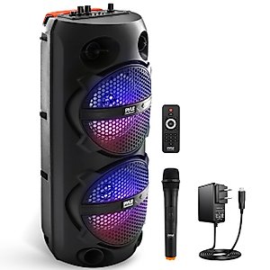 PyleUsa Portable Bluetooth PA Speaker - 200W Dual 6" Rechargeable Indoor/Outdoor BT Karaoke Audio System - TWS,LED Display, FM/AUX/MP3/USB, 6.5mm in, Carry Handle - Wireless Mic, Remote Control