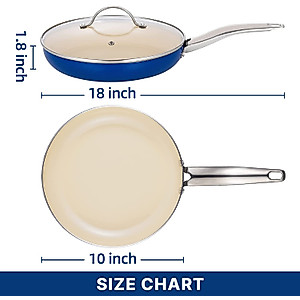 Qstar 10 inch Ceramic Nonstick Frying Saute Pan in Sapphire Blue with Lid and Stainless Steel Handle