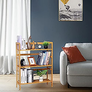 C&AHOME Bamboo Shelf, 3-Tier Bookshelf Bookcase, Free-Standing Storage Shelf, Plant Flower Stand, Max Load 35LBS Per Shelf, Utility Shelf Rack for Living Room Bathroom Kitchen Home Natural