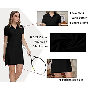 JINSHI Women’s Golf Dress Quick Dry Short Sleeve Polo Dress Tennis/Workout/Sport Dress Black Medium