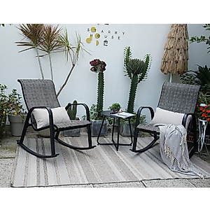 Grand patio 3-Piece Outdoor Bistro Rocking Chair Set Rocker Seating Outside for Front Porch Garden Patio Backyard (Black & Grey Plaid)