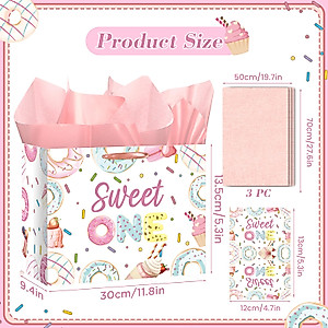 Wayyogh Sweet One Gift Bag 1st Birthday Wrap Bag for Girls First Birthday Wrapping Paper Bag with Greeting Card Tissue Paper for Donuts One Year Old Girl Ice Cream Candy Baby Shower Party Supplies