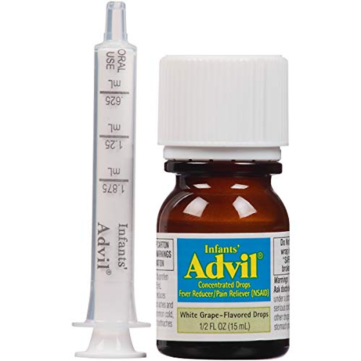 Advil Infants' Fever Reducer/Pain Reliever Dye-Free, 50mg Ibuprofen Concentrated Drops (White Grape Flavor, 0.5 fl. oz. Bottle, Pack of 2)