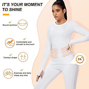 Witkey Thermal Shirt for Women Long Sleeve Warm Soft Fleece Lined Compression Tops Winter Quick Dry Slim Fit Cold Weather Base Layer Women Top for Ski Athletic Workout Sport Running 5021 White M