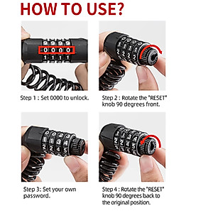 4 Digit Bike Lock Black Bold Steel Cable Ring Lock Portable Steel Wire Anti-Theft Lock for Helmet Combination Lock Bicycle Strong Outdoor Lock