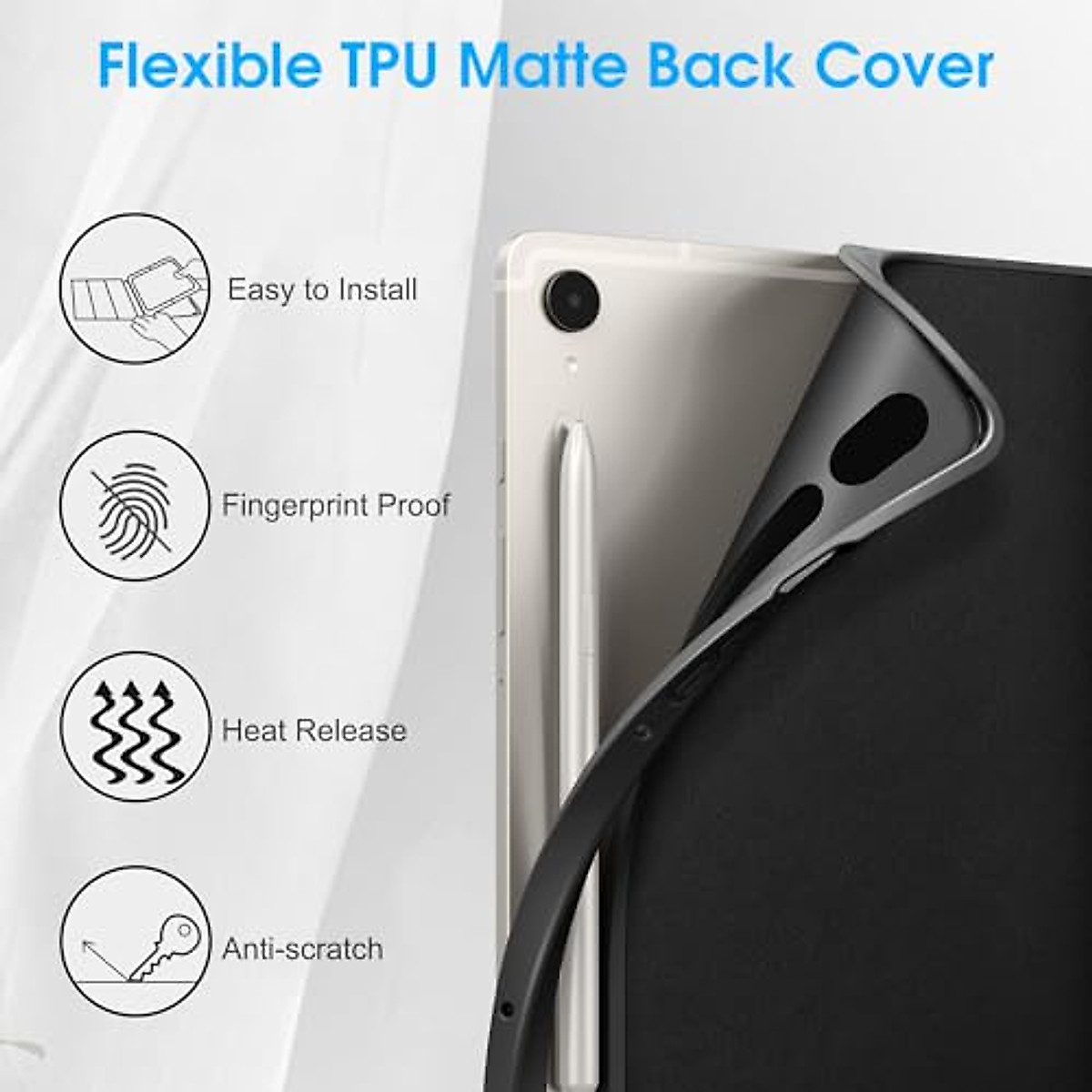 Fintie Slim Case for Samsung Galaxy Tab S9 11 Inch 2023 Model (SM-X710/X716B/X718U) with Built-in S Pen Holder, Soft TPU Smart Stand Back Cover Auto Wake/Sleep Feature, Black