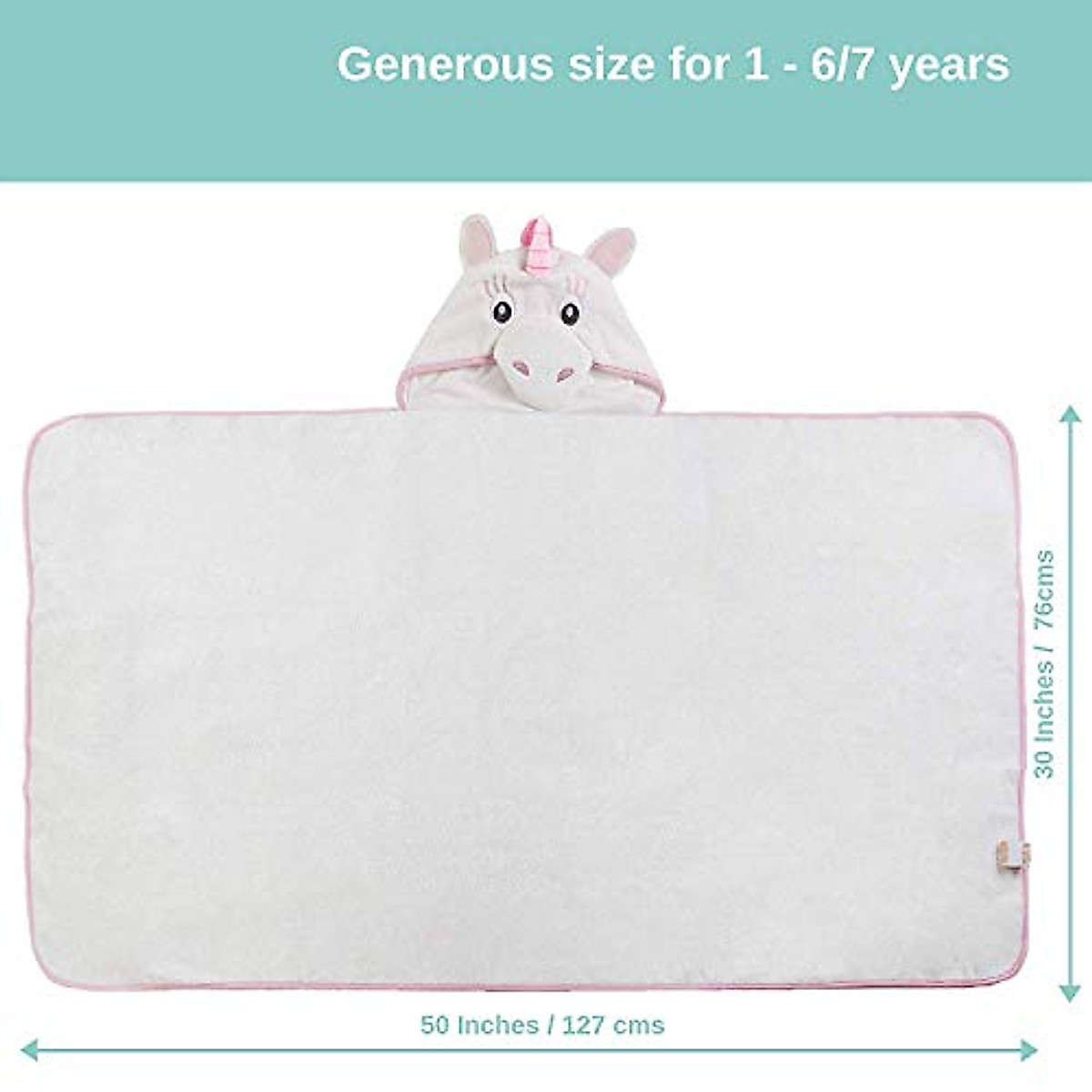 Little Tinkers World Premium Hooded Towel for Kids | Unicorn Design | Ultra Soft and Extra Large | 100% Cotton Bath Towel with Hood for Girls