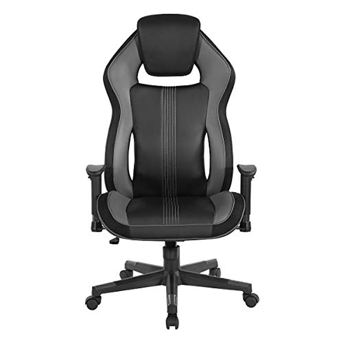 OSP Home Furnishings BOA II Ergonomic Adjustable High Back Gaming Chair with Thick Padded Coil Spring Seat, Built-in Lumbar Support and Headrest, Black Bonded Leather with Grey Accents