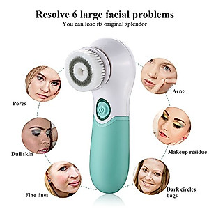 Facial Cleansing Brush Electric Facial Exfoliating Massage Brush with 3 Cleanser Heads and 2 Speeds Adjustable for Deep Cleaning, Removing Blackhead, Face Massaging