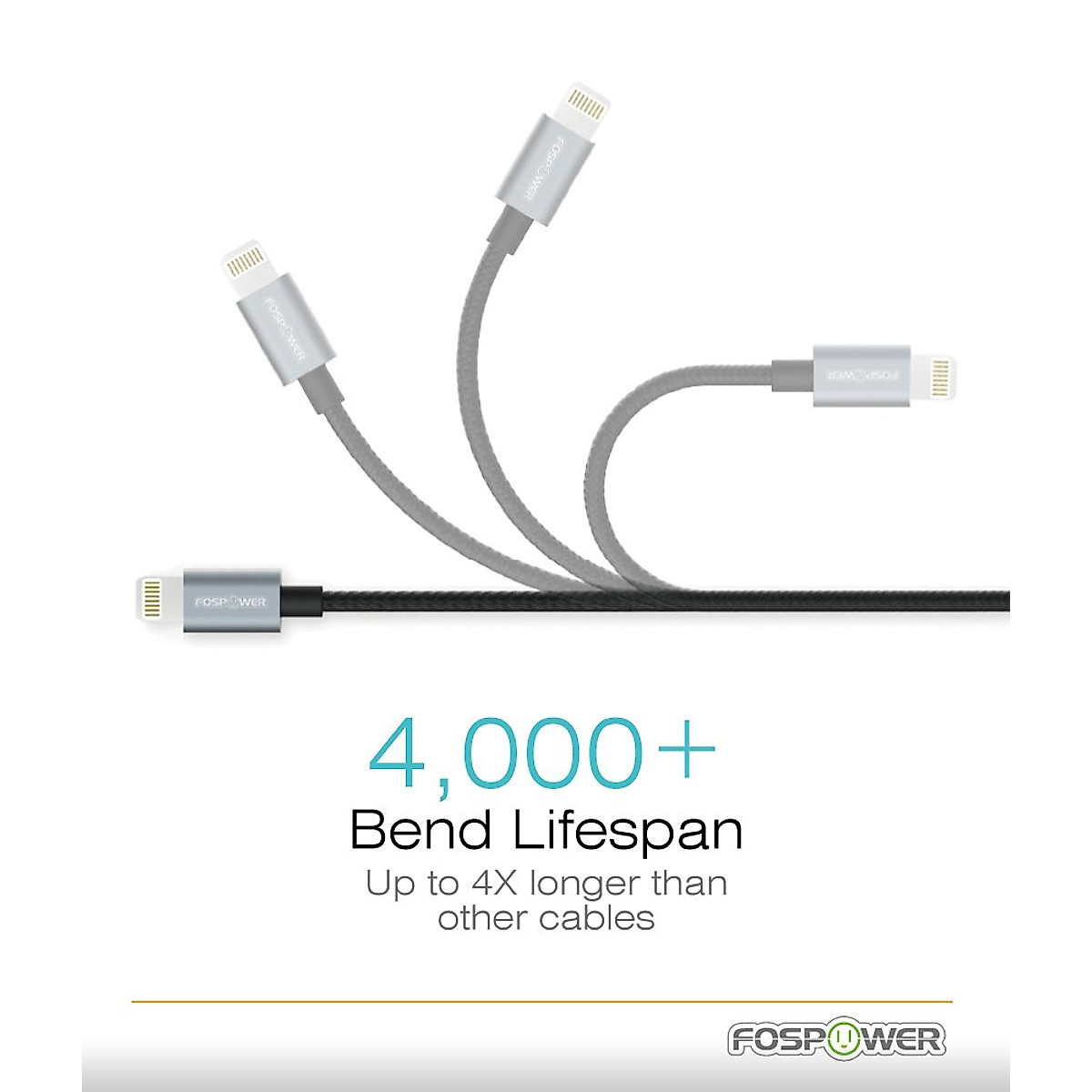 FosPower [2 Pack - 3FT] Apple MFi Certified 8-pin Lightning to USB Cable [Nylon Braided|Full Speed Charging] Durable Built for iPhone XR, XS, XS MAX, X (Ten/10), iPad Pro Air 2 mini 3 (Gray)
