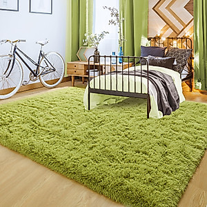YJ.GWL Area Rugs for Living Room Bedroom, 4x6 Machine Washable Large Green Carpet, Soft Fluffy Shaggy Thick Big Shag Indoor Floor Rug for Kids Boy and Girls Room Dorm Home Decor Aesthetic