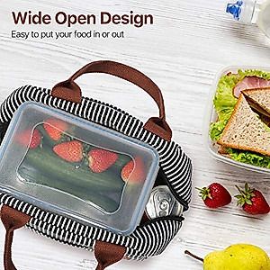 Bageri Insulated Lunch Bag Women - Lunch Bag for Women Men Reusable Lunch Box Leakproof Thermal Cooler Sack Food Handbags Case High Capacity for Work and Travel (Black White Stripe)