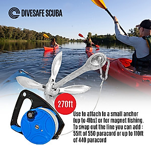 DiveSafe Scuba Diving Reel with Thumb Stopper and High Visibility White Line (150ft', 270ft') - for Cave and Wreck Exploration, Recreational Diving and Spear Fishing (270ft)
