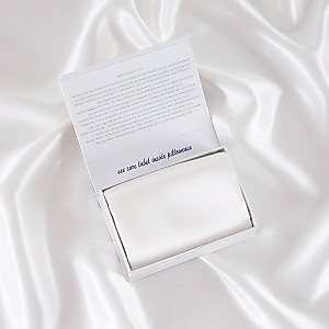 ALASKA BEAR Silk Pillowcase Envelope Closure, 22 Momme 100 Percent Long Overlap Sleeve Mulberry Silk Pillow Case Foldover Design, Machine Washable and NO Zipper, Queen (1, Cool White)