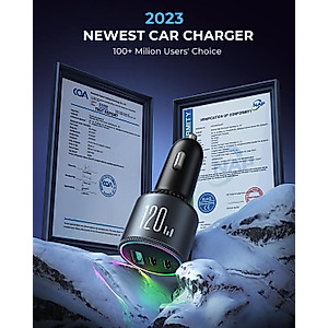 120W Car Charger USB C for iPhone 15 Pro, JOYROOM 3 Port Super Fast Car Charger Adapter PD 100W&35W QC 4.0 Car Phone Charger Fast Charging for iPhone 15/14/13 Pro Max/Samsung S23/22/Laptop