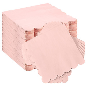 Ireer 100 Pcs Pink Napkins Disposable 5 x 5 Inch Scalloped Napkins Thick Paper Napkins Cocktail Luncheon Napkins for Tea Party Wedding Bridal Baby Shower Thanksgiving Christmas Dinner Birthday