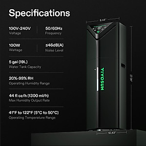 VIVOSUN AeroStream H19 Intelligent Environmental 19L Humidifier with Temp & Humidity Probe, Top Control Panel, Smart Remote Control, Designed Specifically for Use with Grow Tents