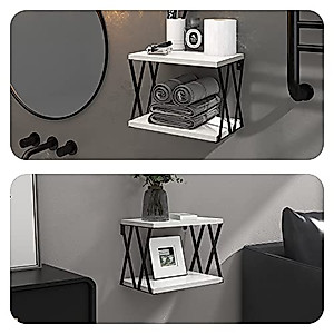 Afuly Bedside Table Wall Mounted, 2 Tier Rustic Wood Floating Nightstand for Bedroom Decor Storage, Black Wall Bedside Shelf for Home Livingroom Bathroom Kitchen Decorative