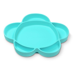 grabease Silicone Suction Plate for Baby & Toddler Self-Feeding, 6-Section Dish With Stay-Put Grip, BPA and Phthalates-Free, Dishwasher and Microwave Safe, Bright Teal