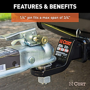 CURT 23022 Brass-Plated Steel Trailer Tongue Coupler Lock, 1/4-Inch Pin Diameter, Up to 3/4-Inch Span