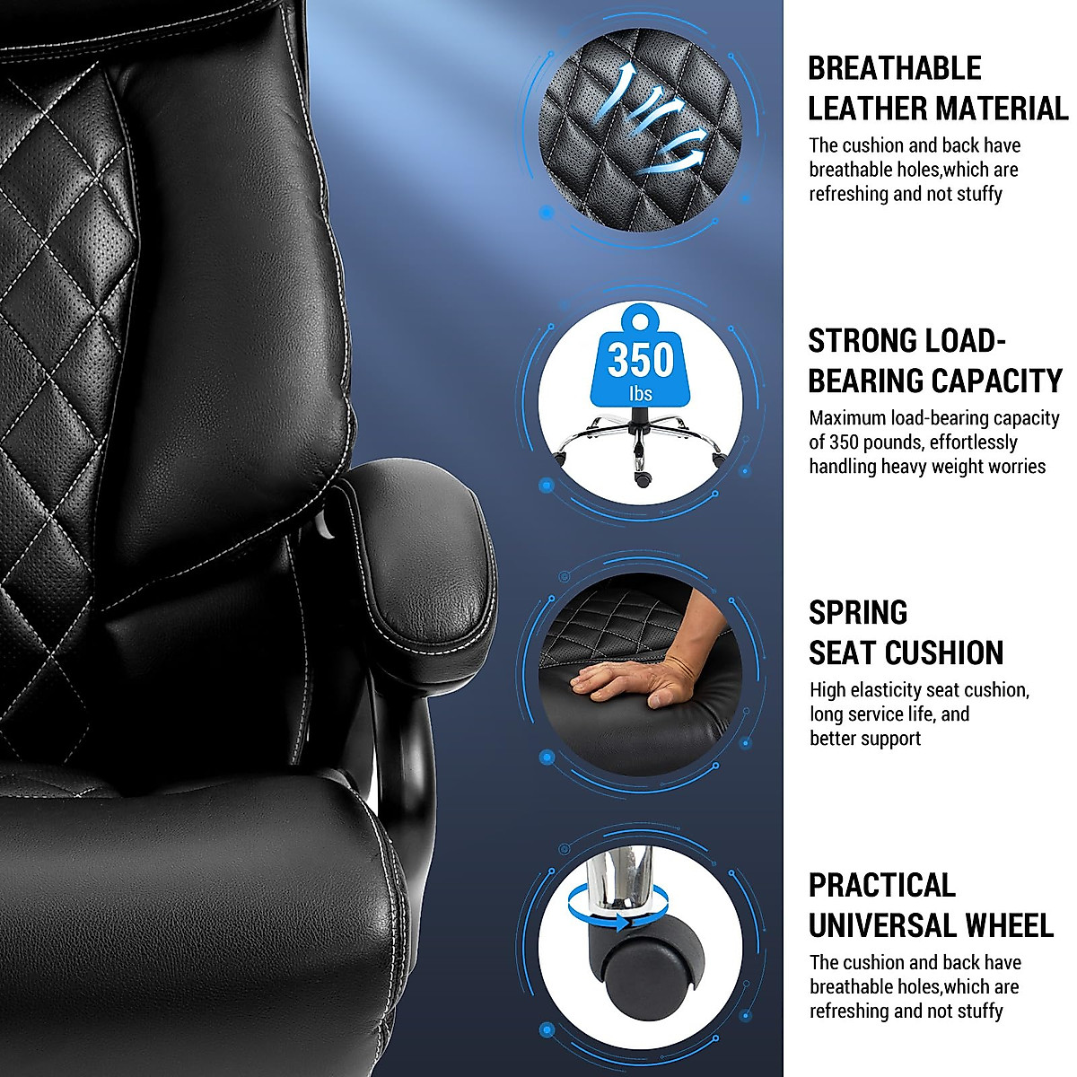 Duoku Massage Office Chair - Back Vibration Massage, Big and Tall Executive Desk Chair for Heavy People, High Back Computer Chair Wide Spring Seat, Strong Metal Base Quiet Wheels