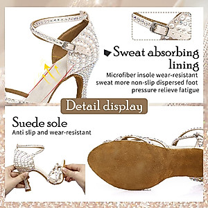 TINRYMX Latin Dance Shoes Women Rhinestones Tango Salsa Performance Ballroom Party Dance Shoes,US 8.5