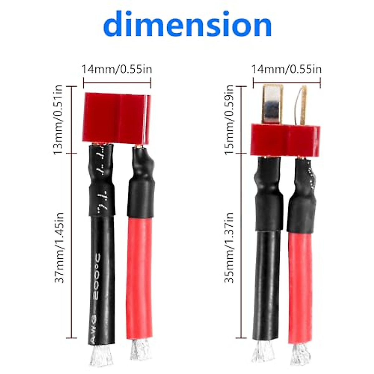 XIITIA 8 Pairs T Plug Female and Male Connector with 12AWG Silicon Wire, 55MM Extention Cable for RC Lipo Battery Cable Drone