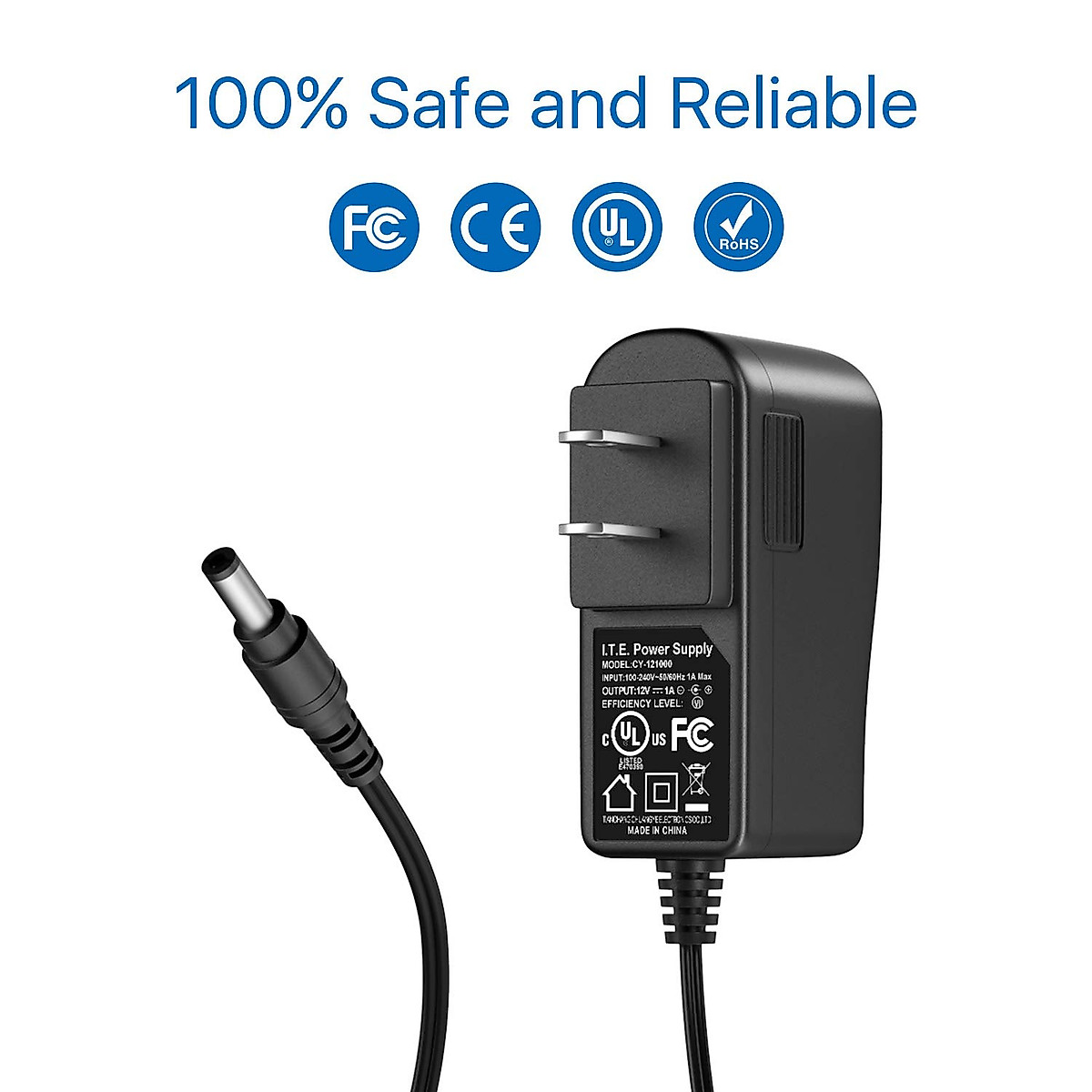 ZOSI 3ft AC 100-240V to DC 12V 1A 1000mAvPower Supply Adapter for CCTV Security Surveillance Camera DVR NVR System, LED Strip, Wireless Router, Switch and More