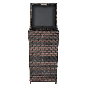 Henf 24-Gallon Outdoor Rattan Trash Can Wicker Waste Basket with Lid, Corner Wastebasket Trash Bin w/Sturdy Metal Frame for Poolside Backyard Patio Kitchen