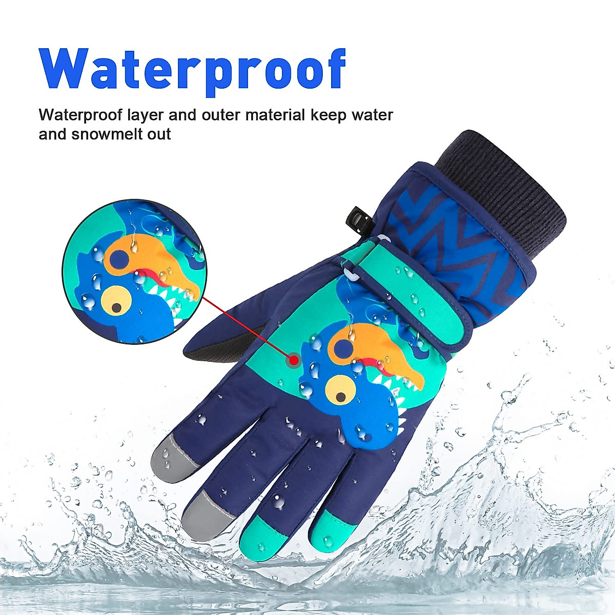 AMZTNLL Kids Winter Snow Ski Gloves Waterproof Cute Warm Gloves for Boys Girls Snowboard Gloves Outdoor Gloves Windproof